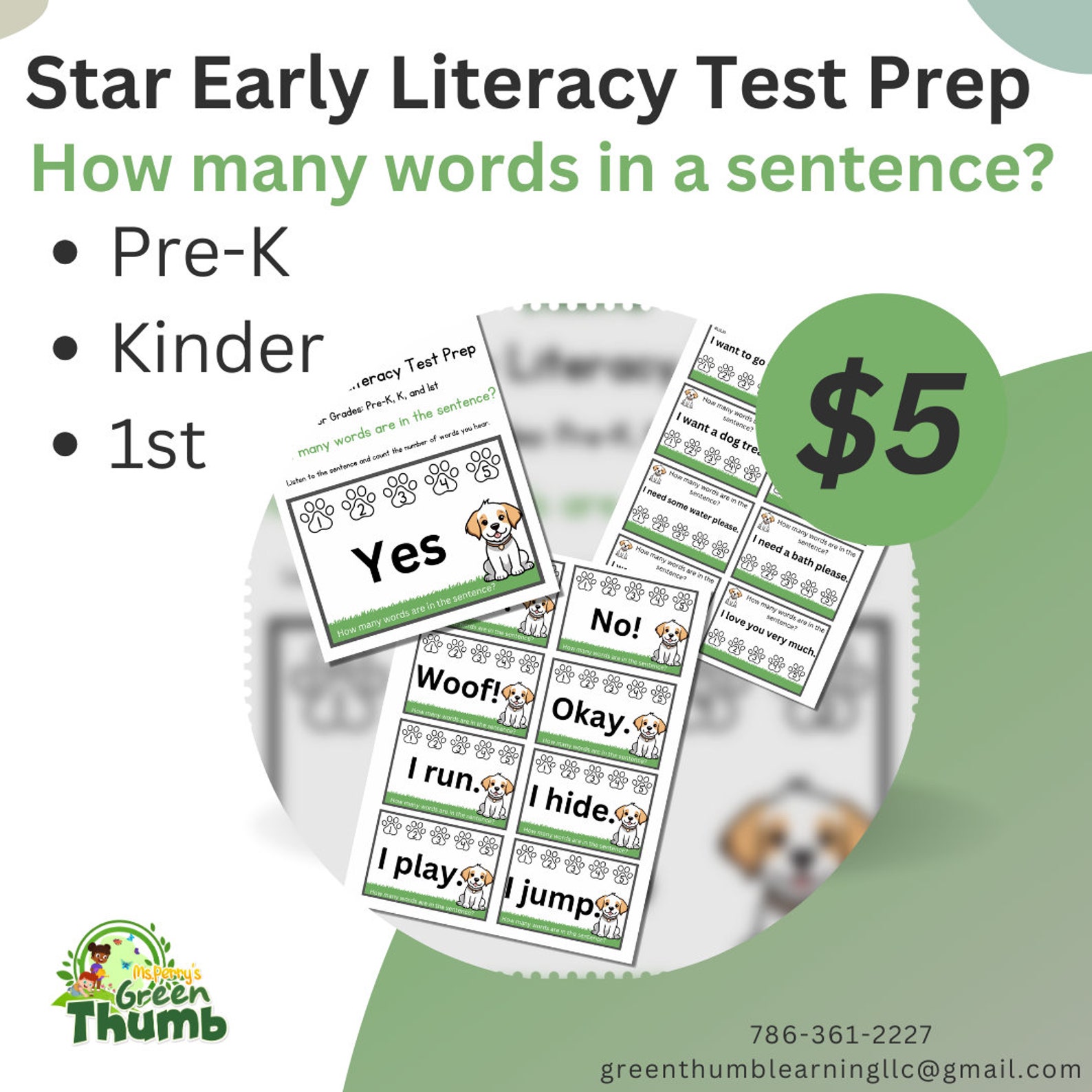 Star Early Literacy Test Prep Cards/worksheet: How Many Words in a ...