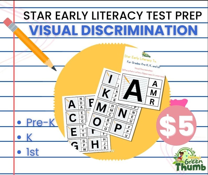 Star Early Literacy Test Prep Cards/worksheet: Match Uppercase and ...