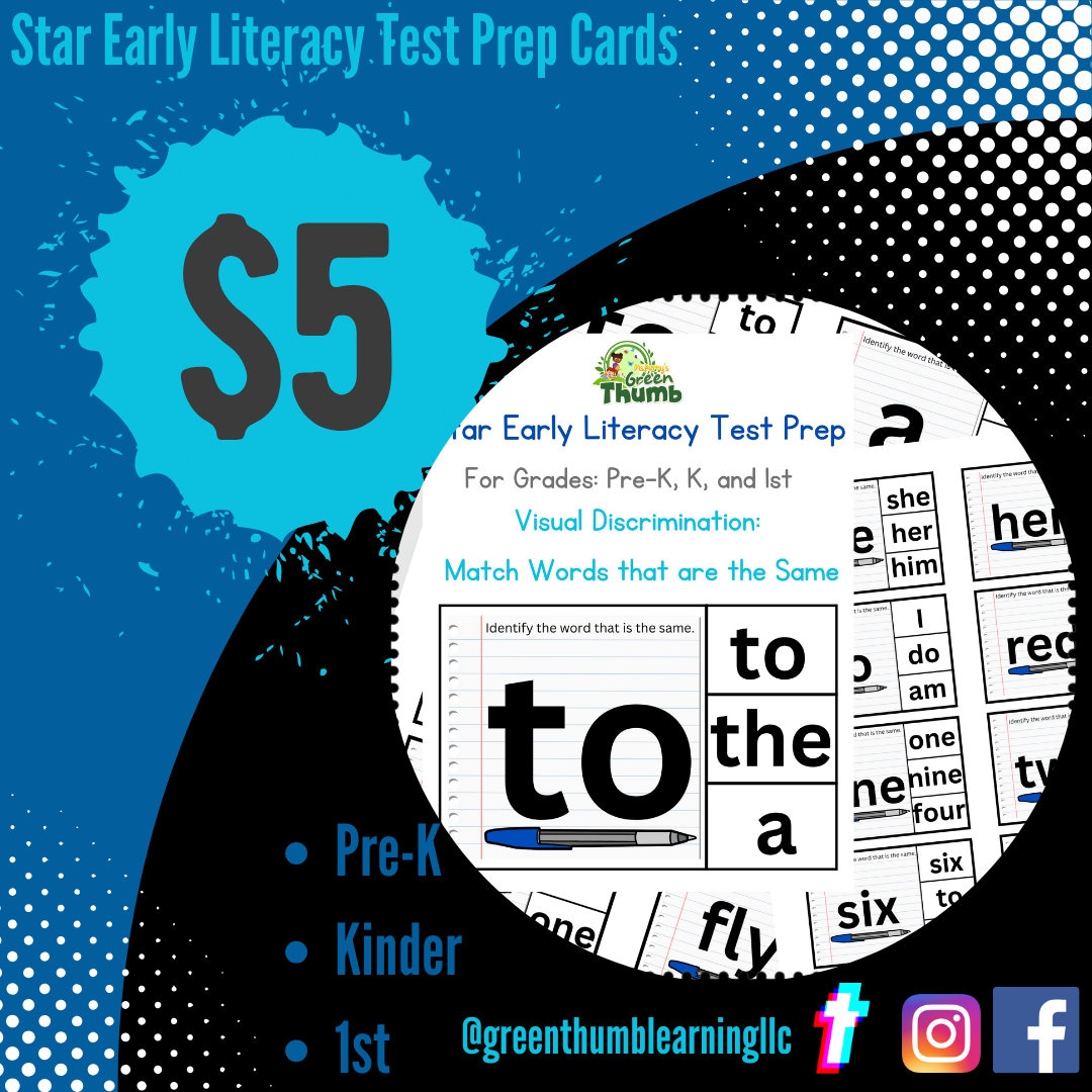 Star Early Literacy Test Prep Cards/worksheet: Identify the Word That ...