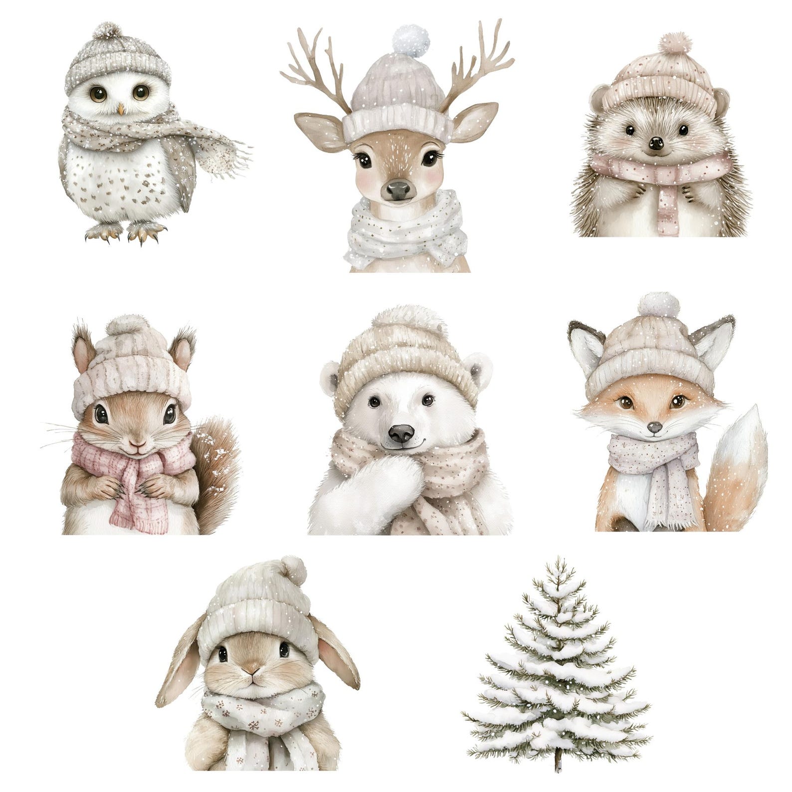 Winter Woodland Clipart | Cute Forest Animals PNG | Watercolor Graphics ...