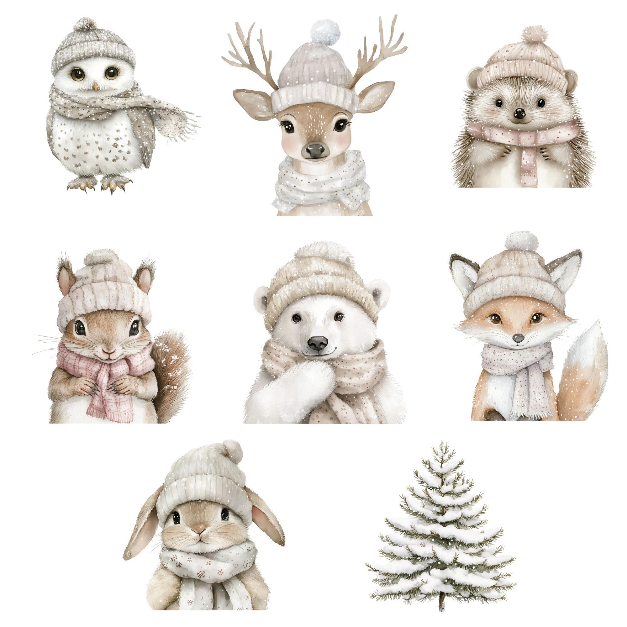 Winter Woodland Clipart | Cute Forest Animals PNG | Watercolor Graphics ...