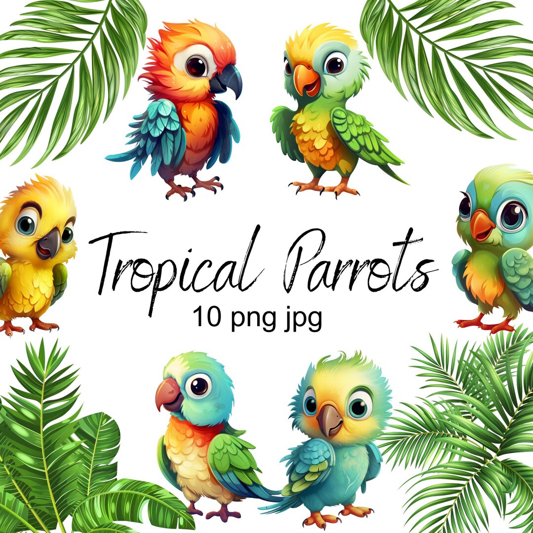 Parrot Clip Art Bundle | Watercolor Tropical Parrots | Transparent ...
