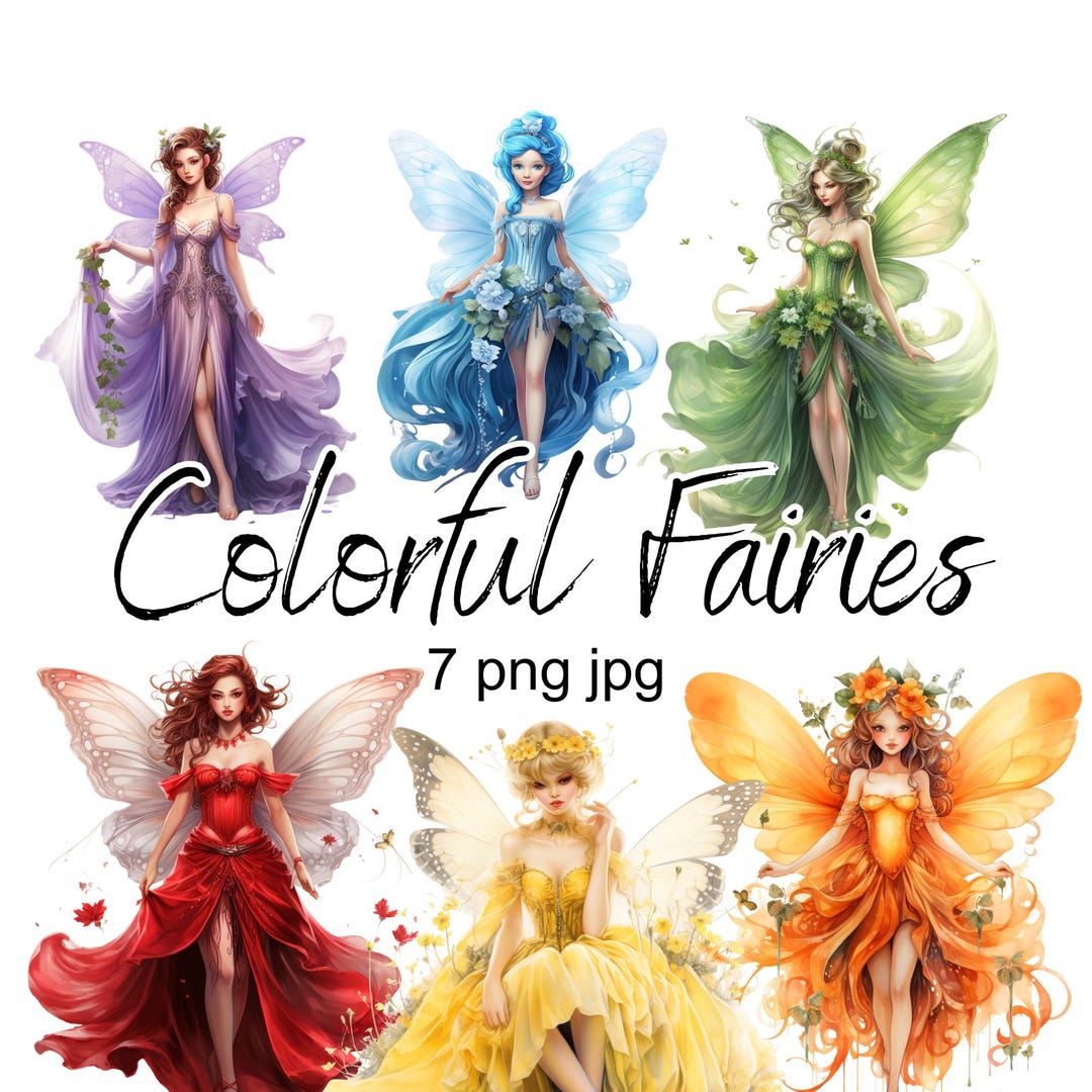 Watercolor Fairy Clip Art Bundle Colorful Fairy PNG Watercolor Fairies ...