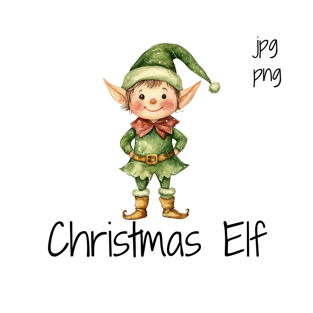 Watercolor Elf Clipart | Cute Green Christmas Elf PNG | Winter JPG ...