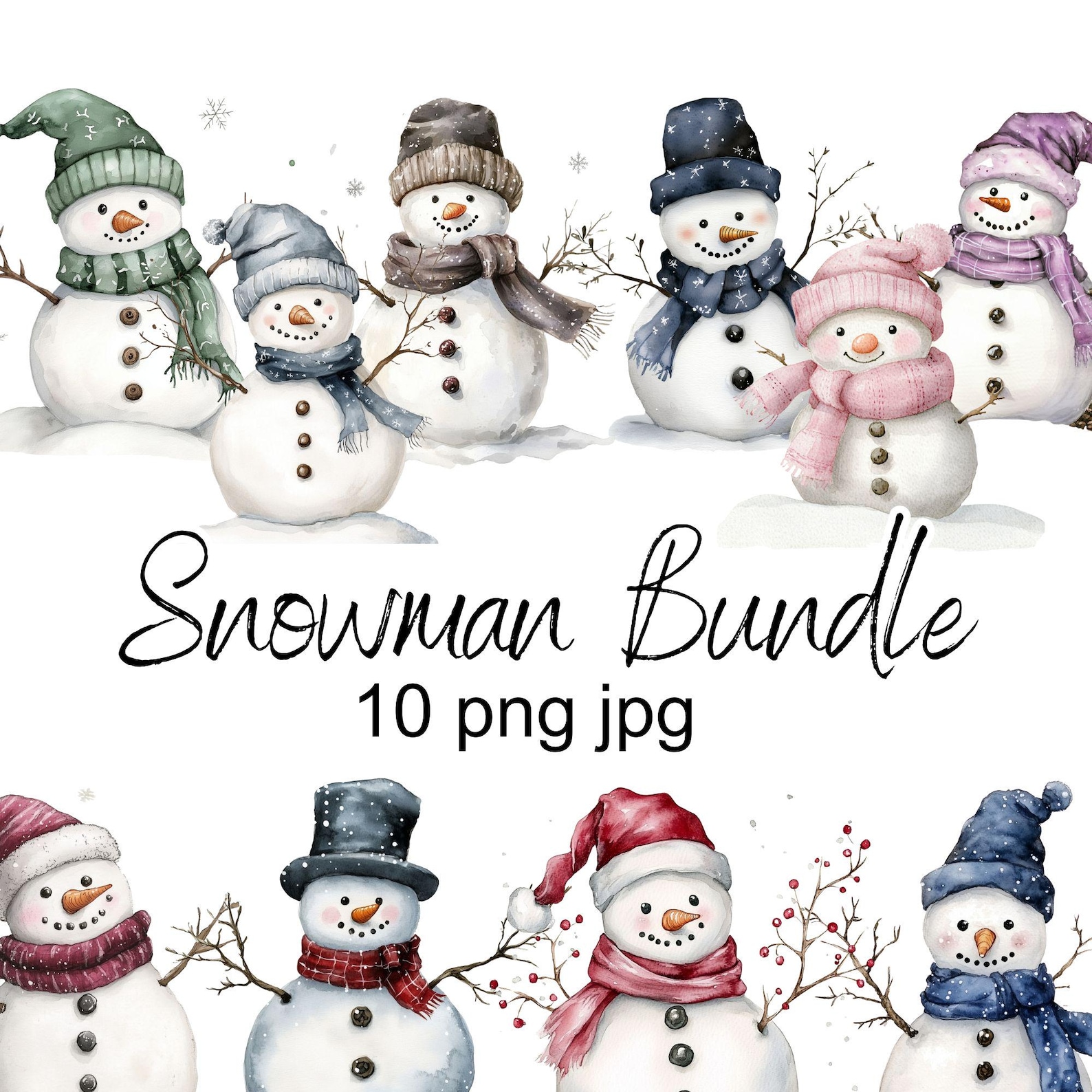 Watercolor Snowman Clip Art | Winter Snowfamily Graphics (PNG JPG) - Etsy