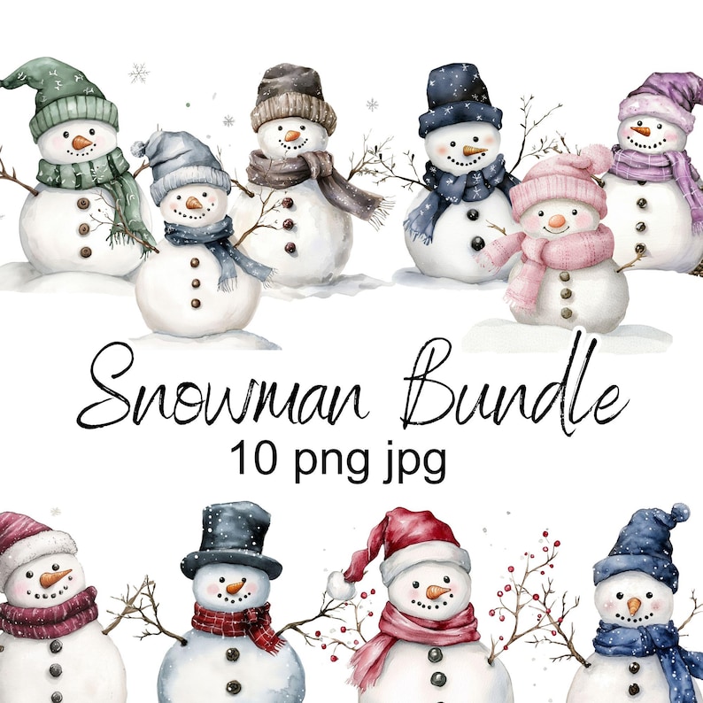 Watercolor Snowman Clip Art Bundle | Cute Snowfamily Graphics | Winter ...