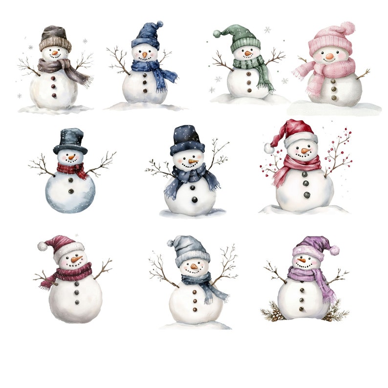 Watercolor Snowman Clip Art Bundle | Cute Snowfamily Graphics | Winter ...