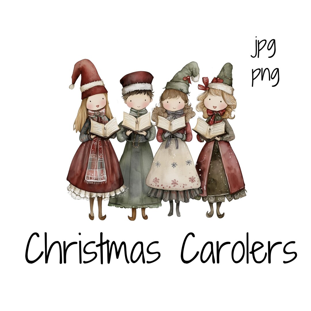 Watercolor Vintage Christmas Caroling Children Clipart | Holiday ...