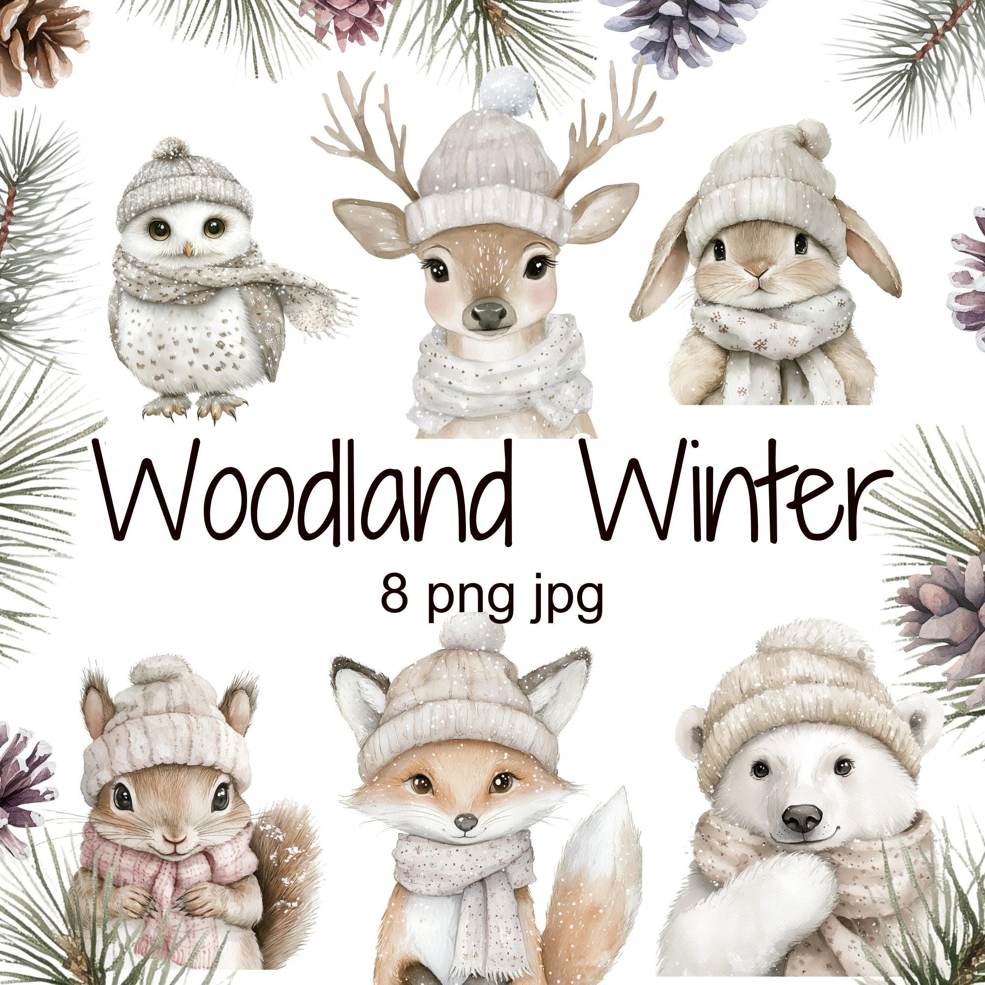 Winter Woodland Clipart | Cute Forest Animals PNG | Watercolor Graphics ...