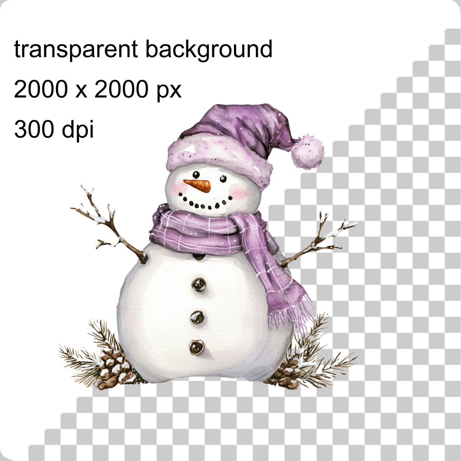 Watercolor Snowman Clipart Purple Snowman PNG Winter JPG Christmas ...