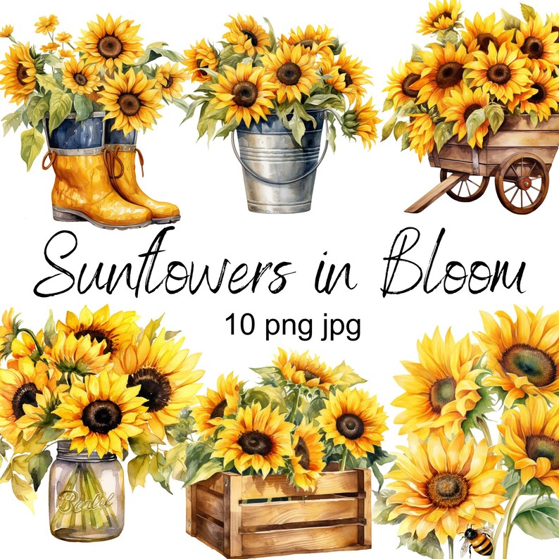 Sunflower Clip Art Bundle | Watercolor Sunflowers | Farmhouse ...