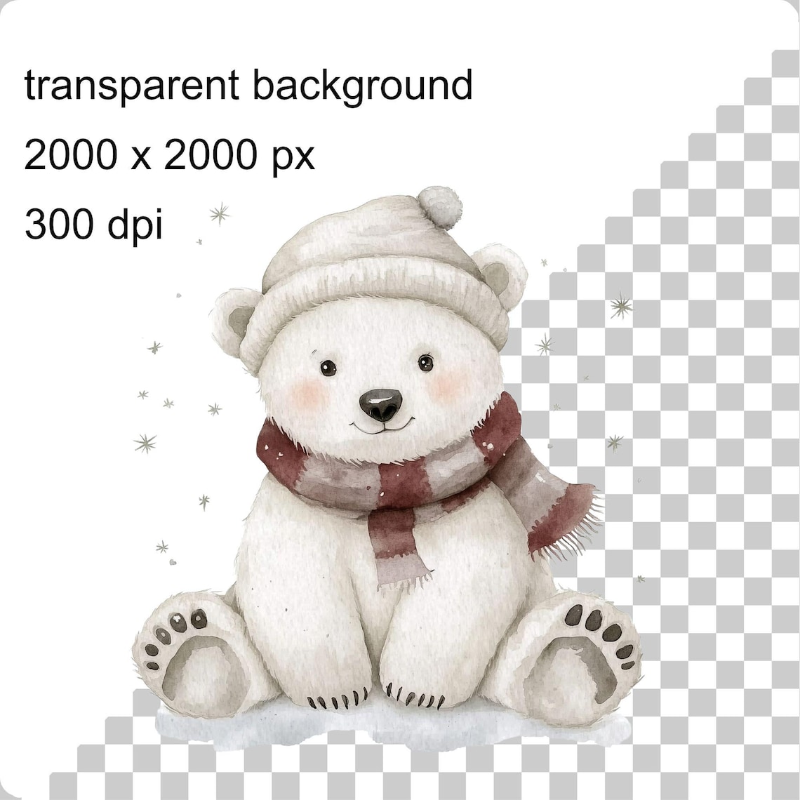 Watercolor Polar Bear Clipart | Winter Digital Graphic | Christmas ...
