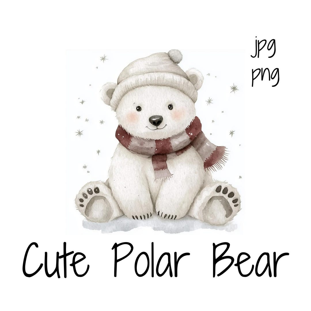 Watercolor Polar Bear Clipart | Winter Digital Graphic | Christmas ...