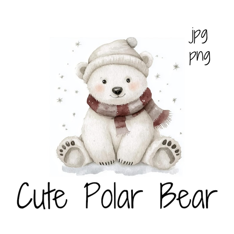 Watercolor Polar Bear Clipart | Winter Digital Graphic | Christmas ...