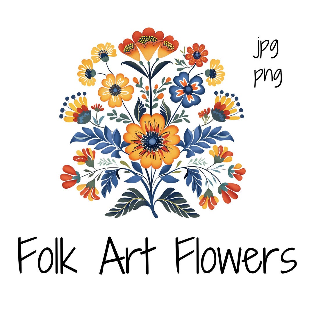 Folk Art Flowers PNG | Scandinavian Clip Art | Autumn Bouquet ...