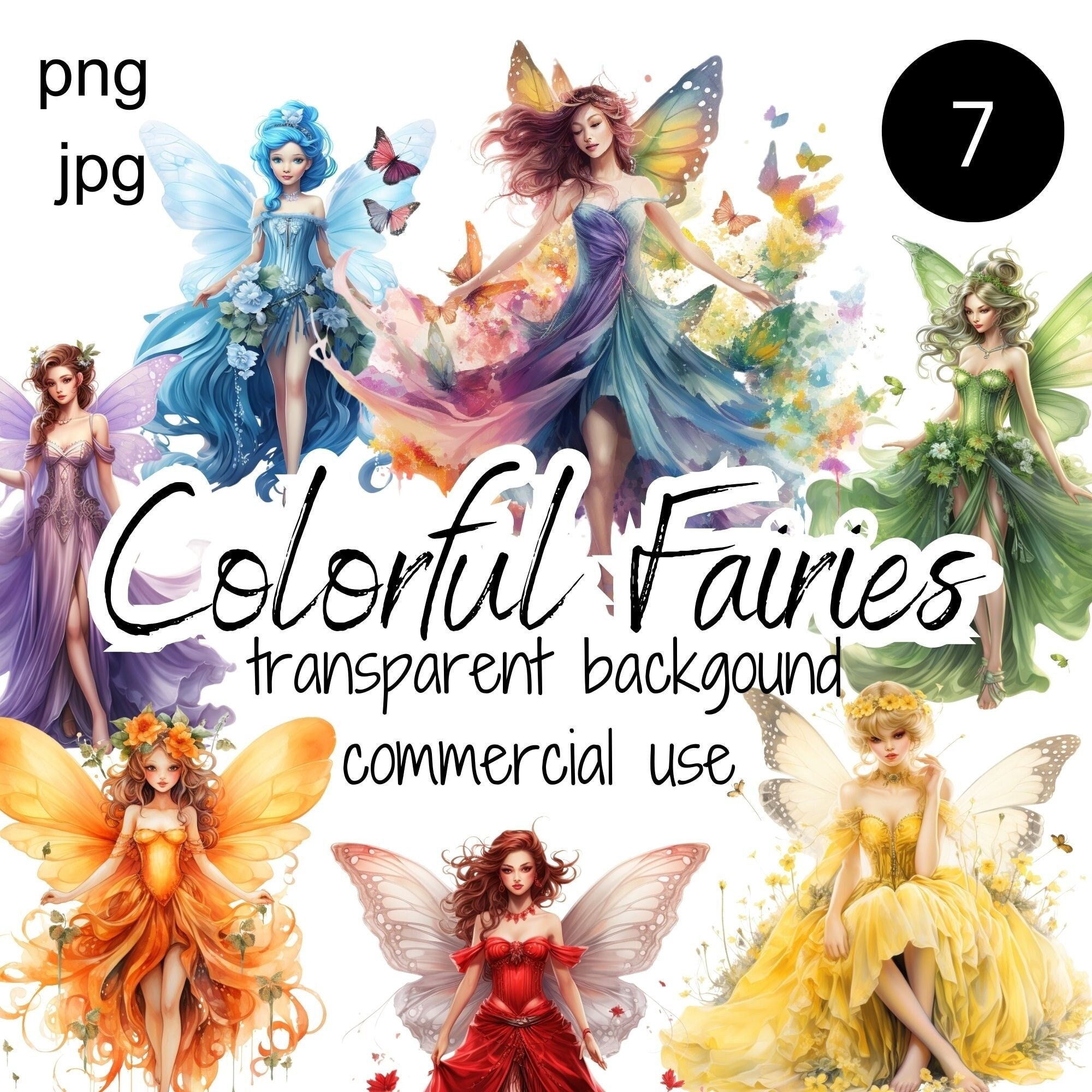 Watercolor Fairy Clip Art Bundle Colorful Fairy PNG Watercolor Fairies ...