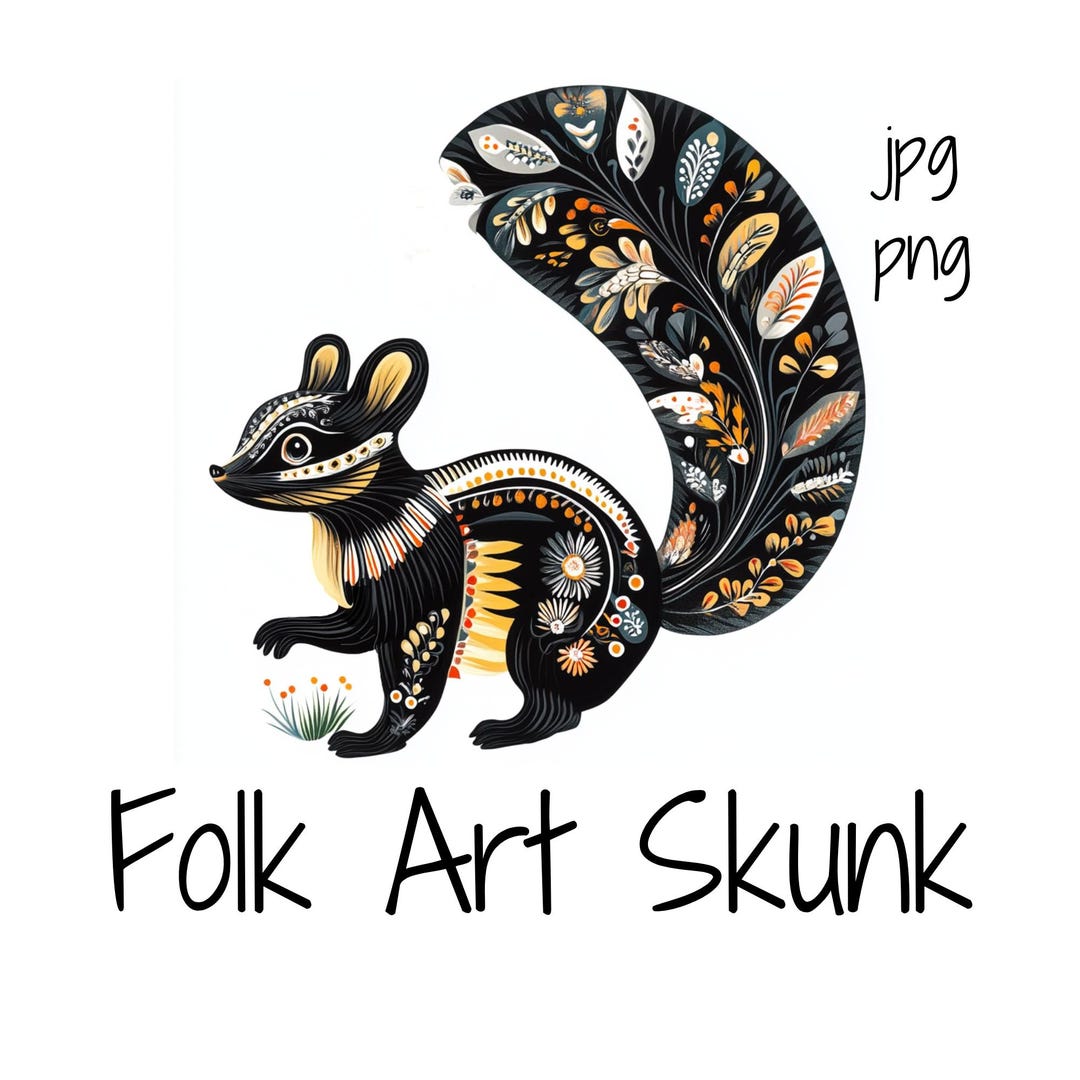 Folk Art Skunk Clipart | Scandinavian Autumn Animals (PNG JPG) - Etsy