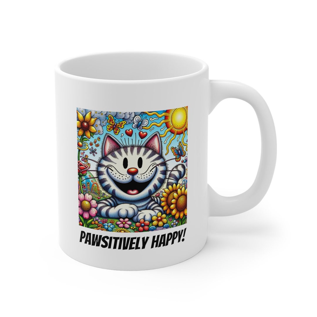 Pawsitively Happy Cat Mug, Cute Cat Mug, Stay Positive Mug, Cat Gifts ...