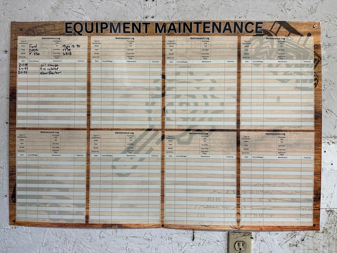 Equipment Maintenance Log Wall Chart Laminated Poster 36x24in for Farm ...