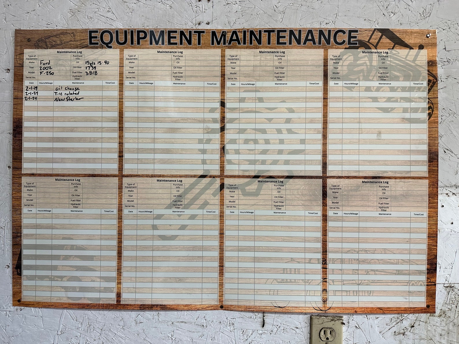 Equipment Maintenance Log Wall Chart Laminated Poster 36x24in for Farm ...