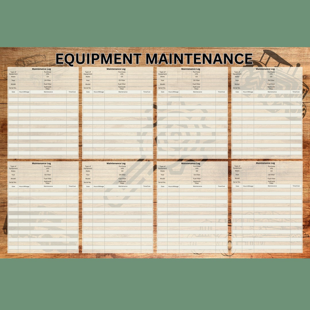 Equipment Maintenance Log Wall Chart Laminated Poster 36x24in for Farm ...
