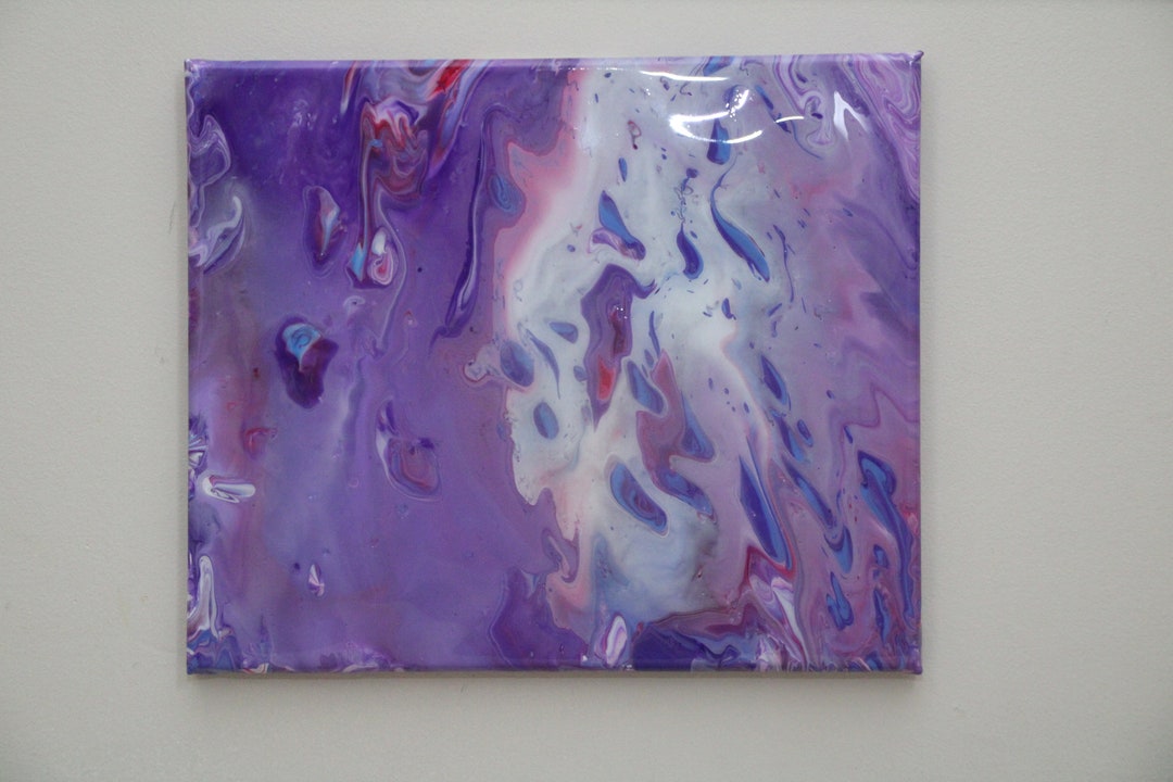 Purple and White Acrylic Pour Painting, 10x12 Inches, Handmade by ...
