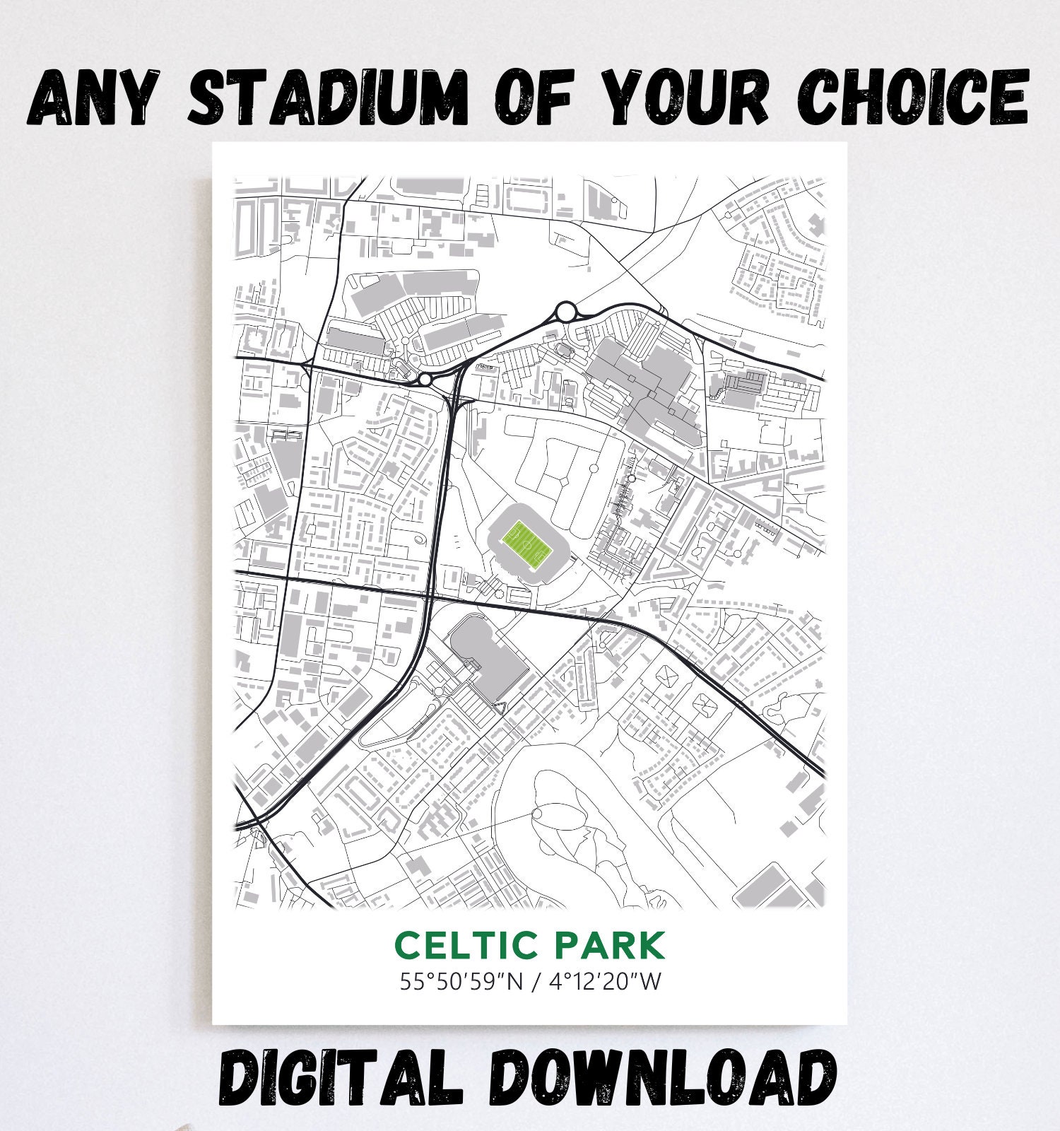Celtic Park Map Design Home of Celtic FC DIGITAL DOWNLOAD Football ...
