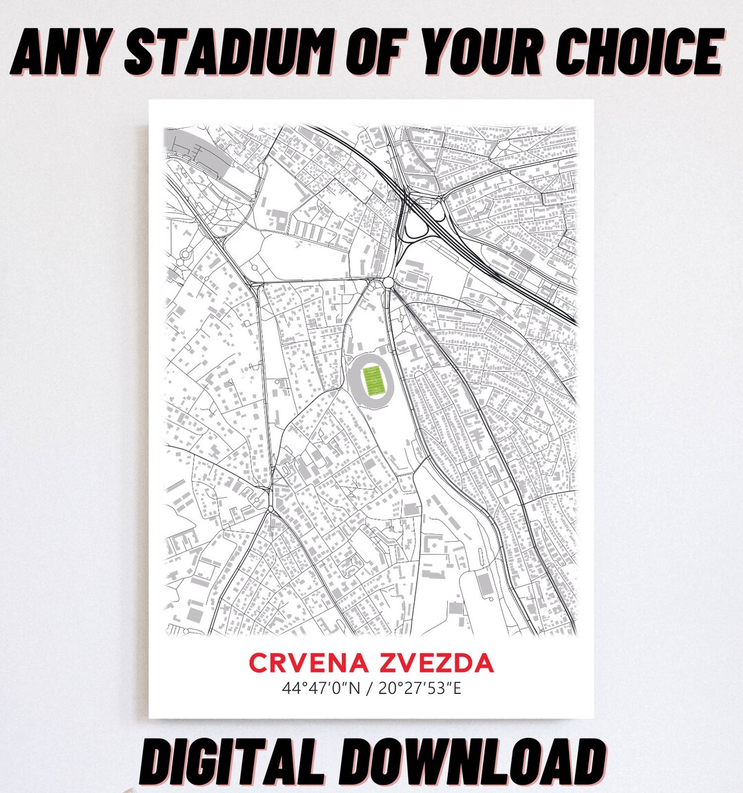 Red Star Stadium Map Design Home of Crvena Zvezda Belgrade DIGITAL ...