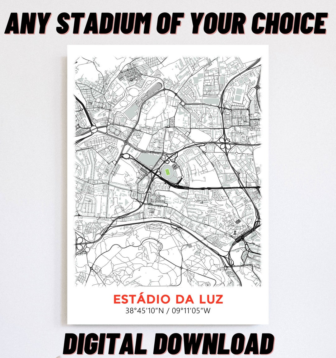 Estadio Da Luz Map Design Home SL Benfica DIGITAL DOWNLOAD - Etsy