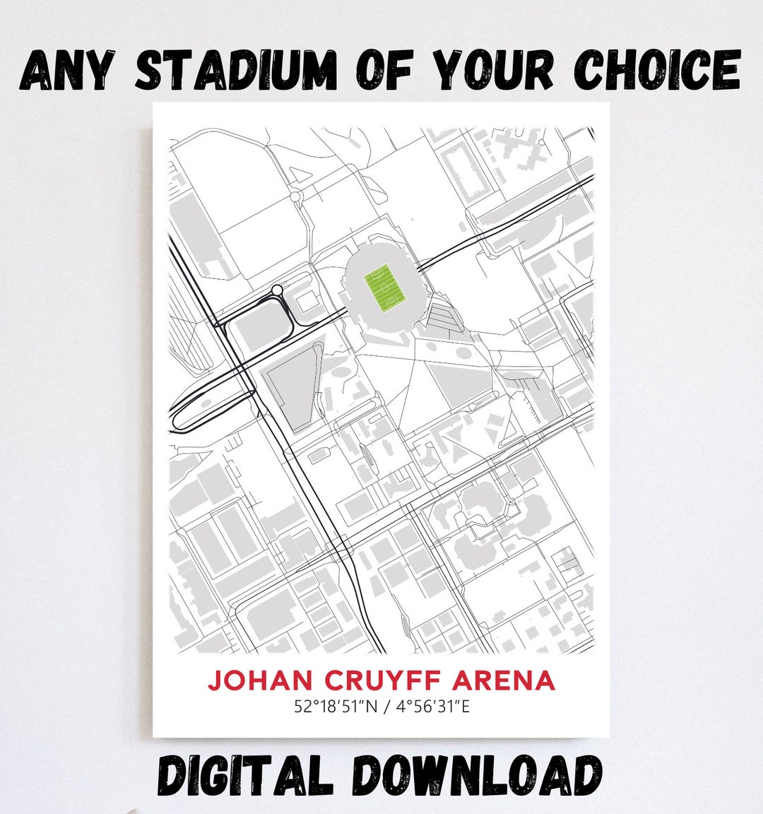 Johan Cruyff Stadium Map Design Home of AFC Ajax Amsterdam DIGITAL ...