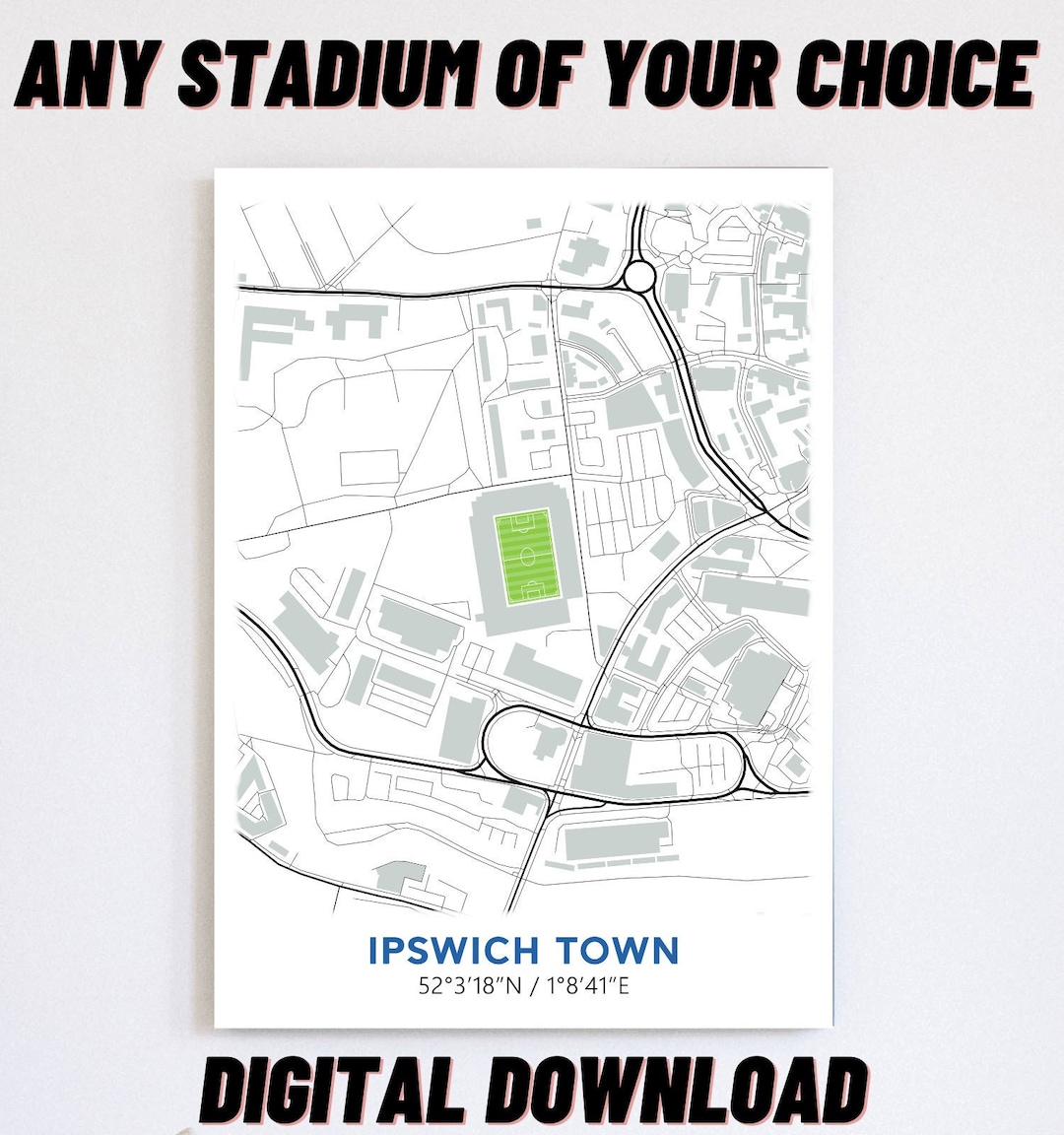 Map Design of Portman Road Ipswich Town FC Stadium - Etsy