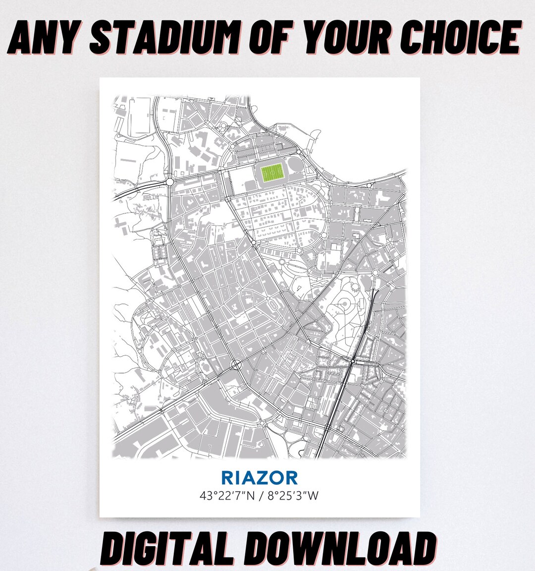Estadio Riazor Map Design Home of Deportivo La Coruna DIGITAL DOWNLOAD ...
