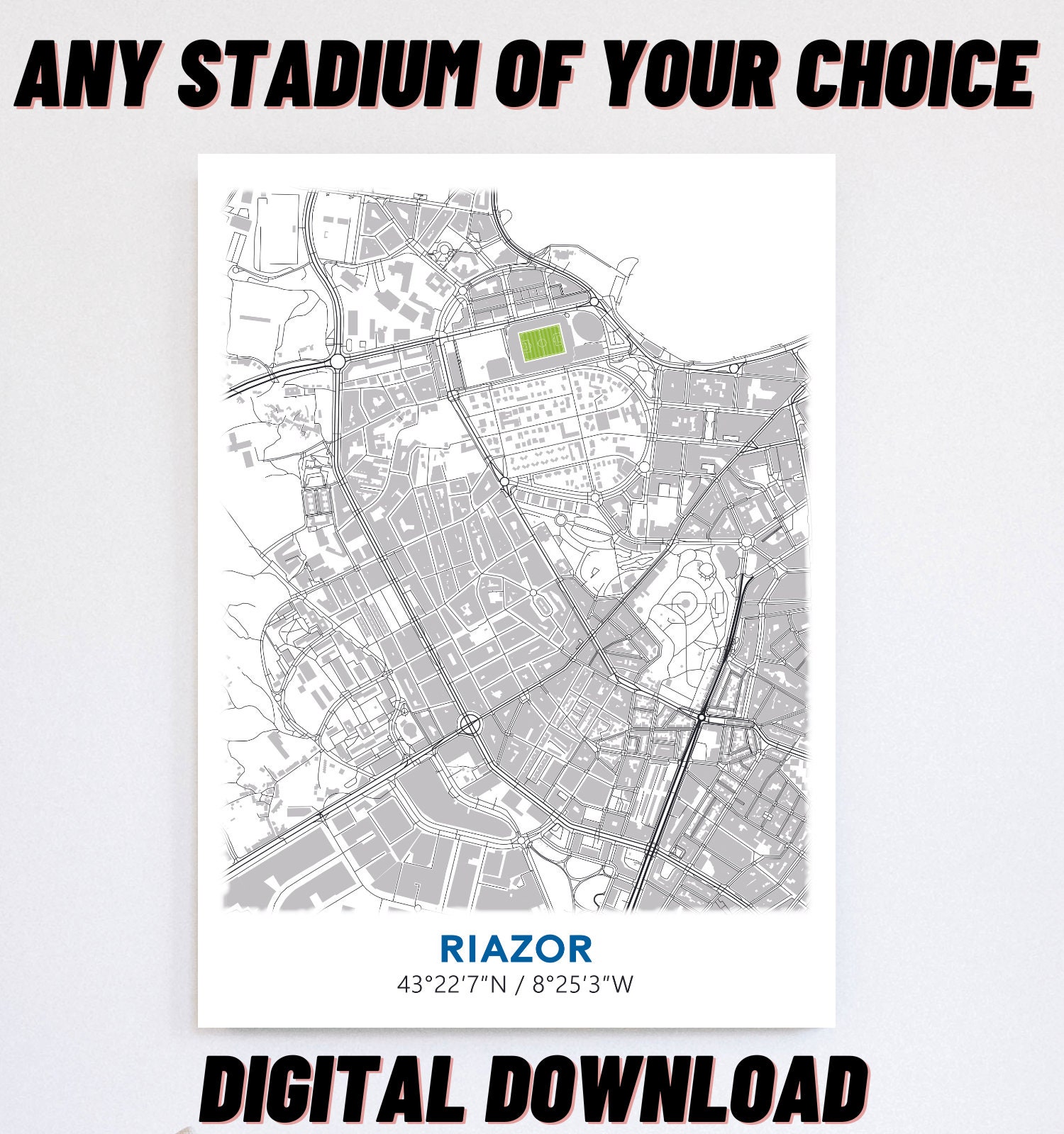 Estadio Riazor Map Design Home of Deportivo La Coruna DIGITAL DOWNLOAD ...