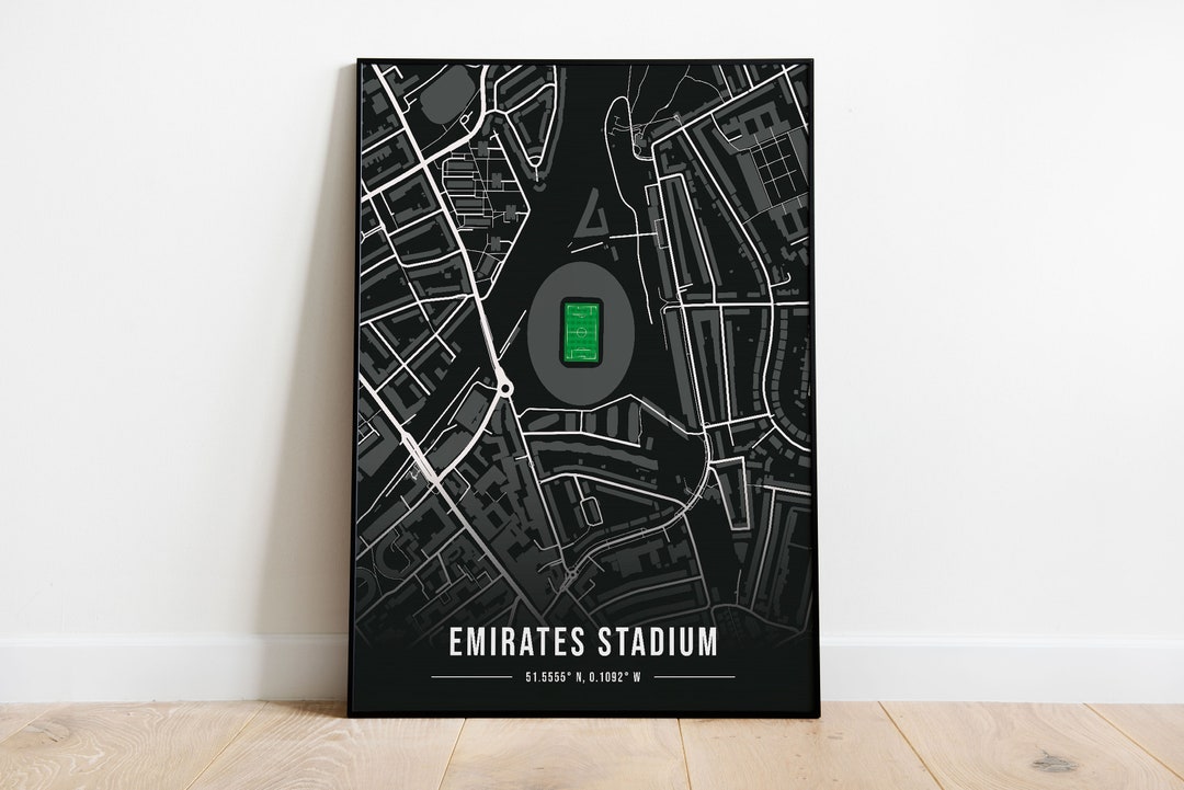 Map Design of Emirates Stadium Home of the Arsenal FC Black Map Stadium ...