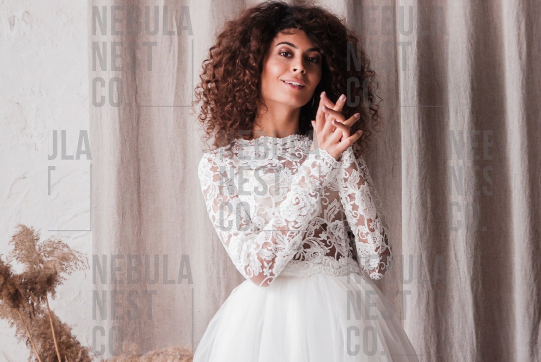 Bridal Crop Top, Lace Bridal Top, Bridal Separates Top Long Sleeve ...