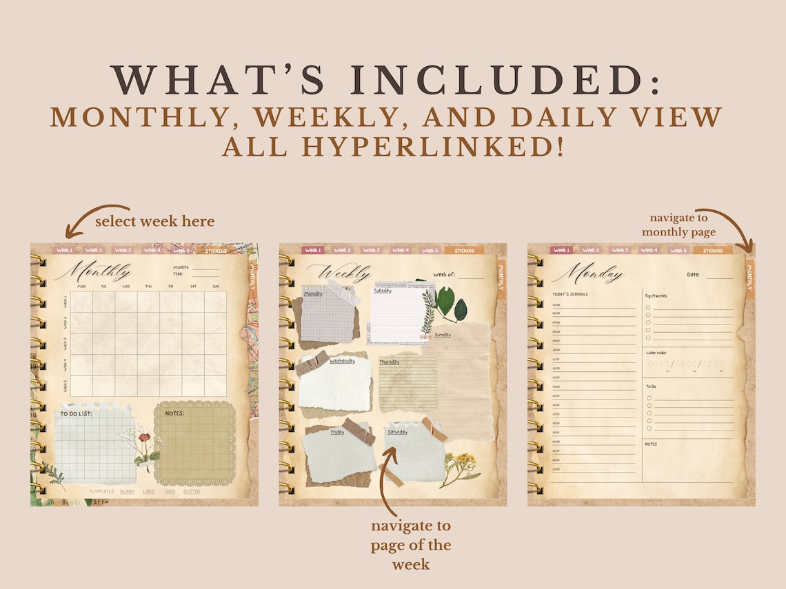 Scrapbook Vintage Undated Monthly Planner 2024, 2025, 2026, Ios ...