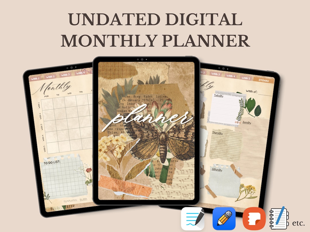 Scrapbook Vintage Undated Monthly Planner 2024, 2025, 2026, Ios ...