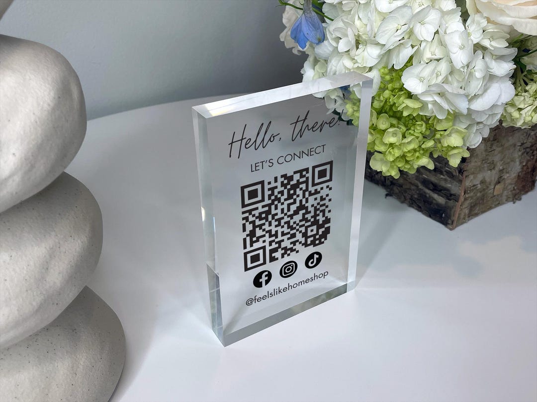 Let's Connect Social Media QR Code Sign, Scannable Office Desk Signage ...