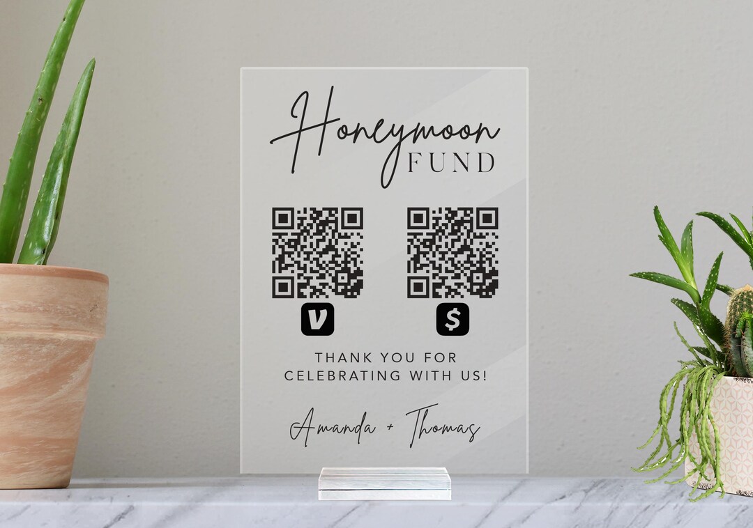 Wedding QR Code Sign, QR Code Donation Sign, Honeymoon Fund, Acrylic ...