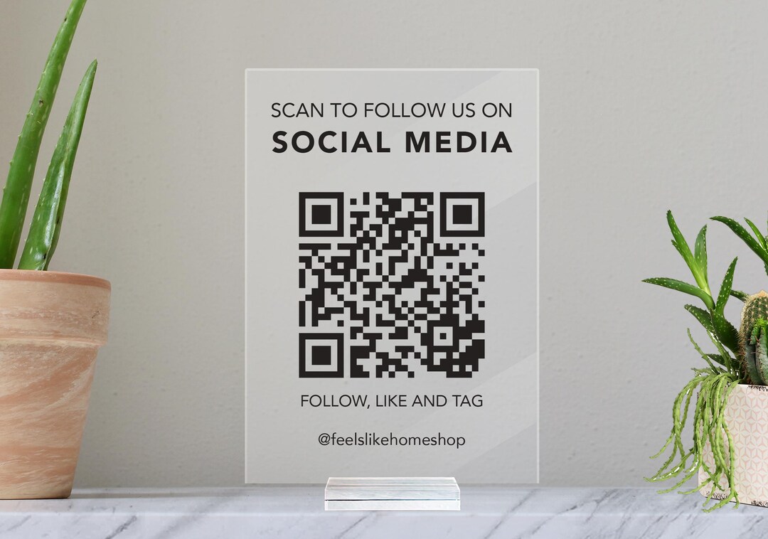 QR Code Social Media Acrylic Plaque, Scannable Office Desk Signage ...