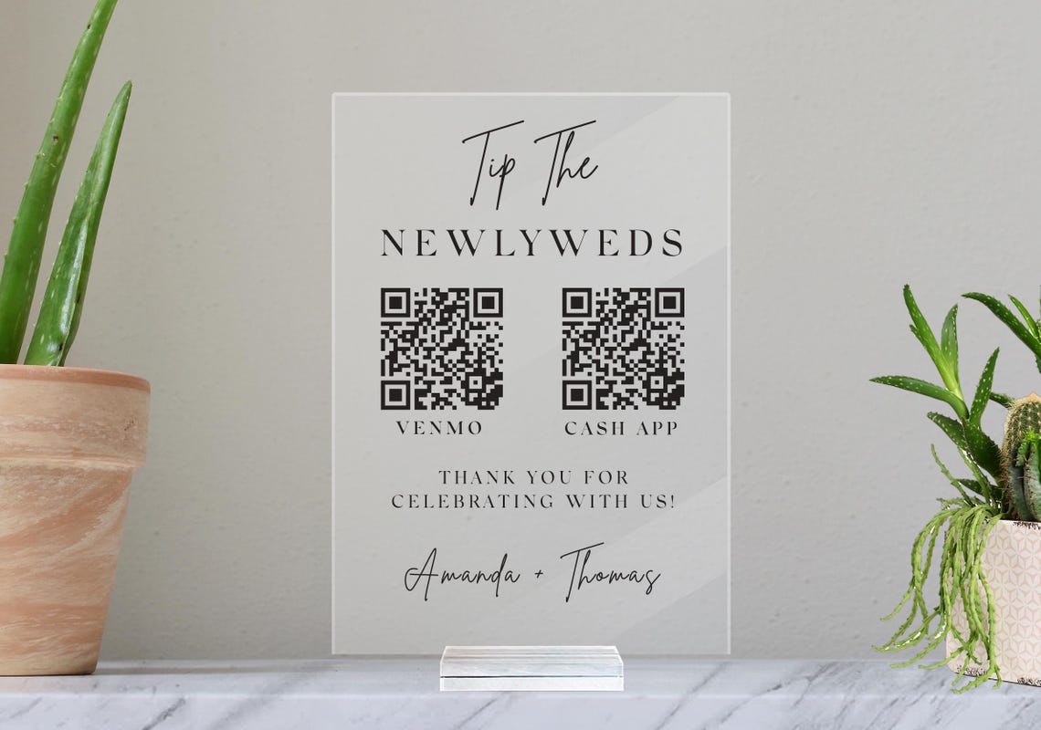 Wedding QR Code Sign, QR Code Donation Sign, Tip the Newlyweds, Acrylic ...