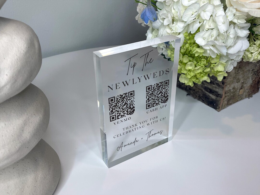 Wedding QR Code Sign, QR Code Donation Sign, Tip the Newlyweds, Acrylic ...