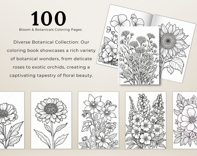 The Ultimate Bundle 100 Bloom & Botanicals Coloring Book Realistic ...