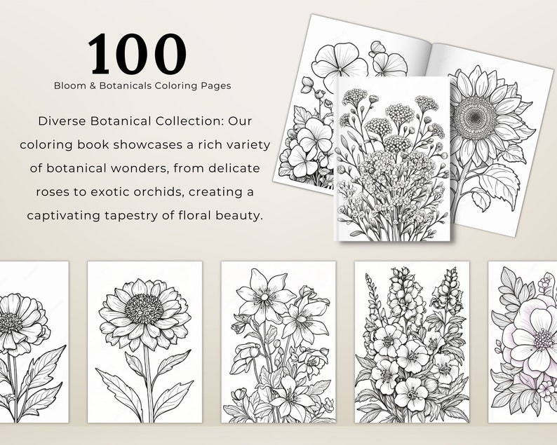 100 Realistic Flower Coloring Pages: Botanical Collection (PDF ...