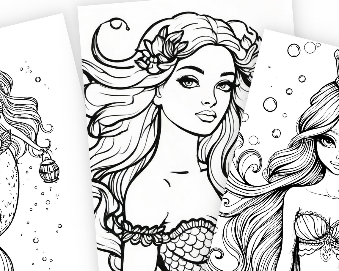 100 the Ultimate Jumbo Bundle Mermaids Coloring Pages, Mystical ...