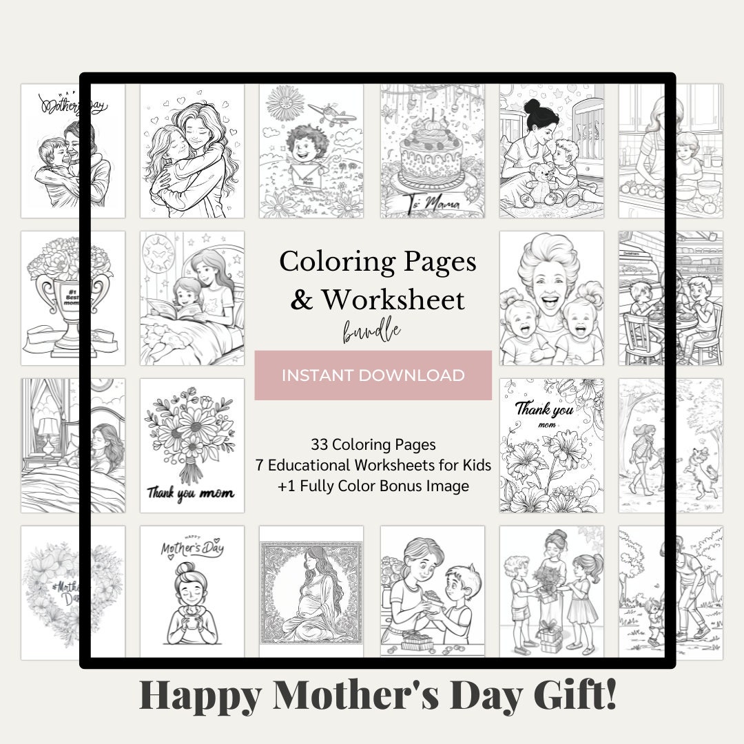 Mother's Day Kids Worksheets, Coloring Book, Happy Mothers Day, Mothers ...