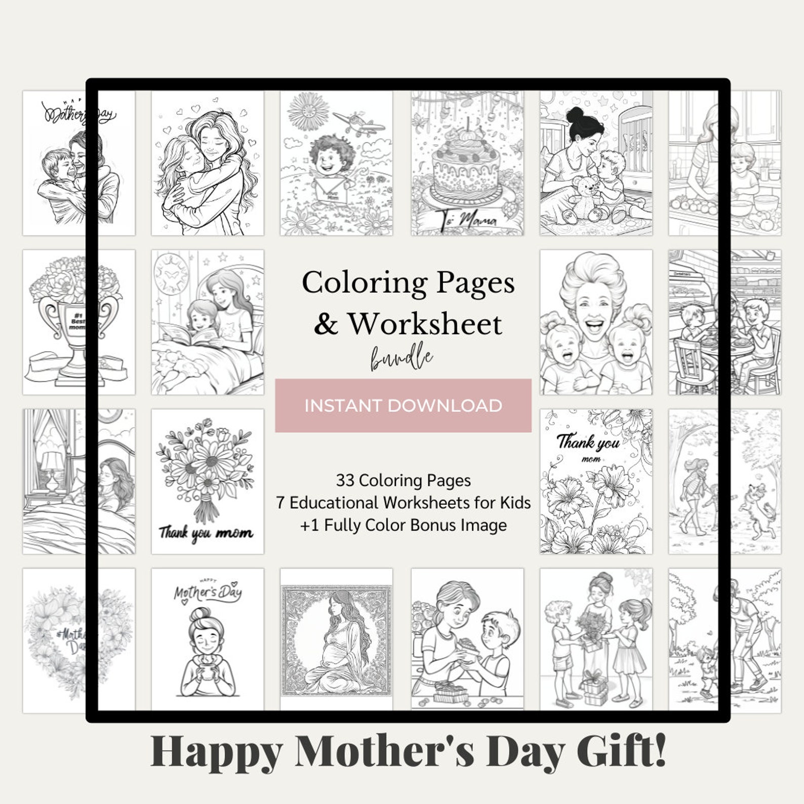 Mother's Day Kids Worksheets, Coloring Book, Happy Mothers Day, Mothers ...