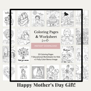 Mother's Day Kids Worksheets, Coloring Book, Happy Mothers Day, Mothers ...