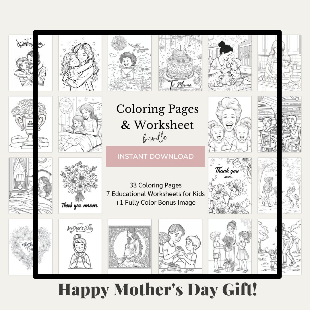 Mother's Day Kids Worksheets, Coloring Book, Happy Mothers Day, Mothers ...
