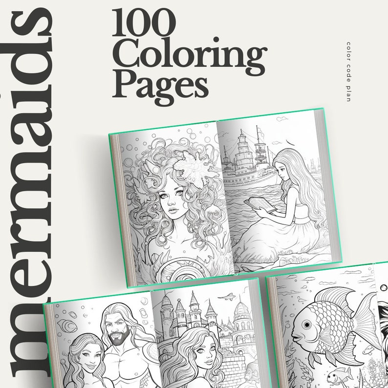 100 the Ultimate Jumbo Bundle Mermaids Coloring Pages, Mystical ...